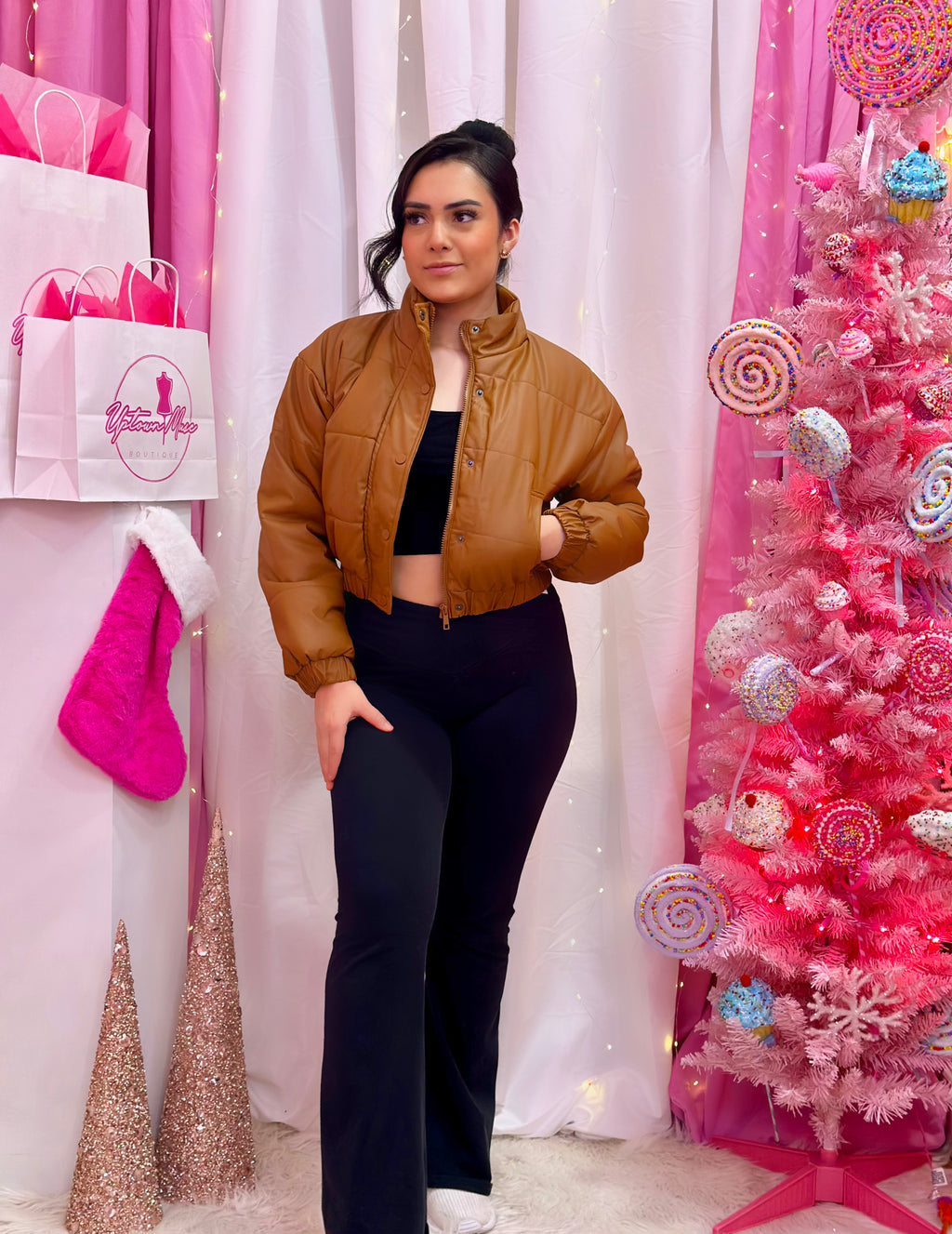 Ira Crop Puffer Jacket- Brown